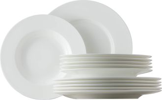 Rosenthal Jade White Tafelservice, Set 12-tlg., Bone China, Weiß, Speiseteller Ø 27, cm und Suppenteller Ø 23,4 cm, Spülmaschinenfest, Mikrowellengeeignet, Set 