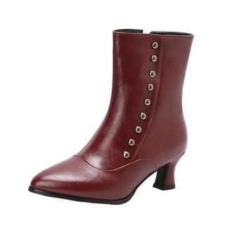 Generic Bottines dhiver chaudes doubl&eacute;es en polaire pour femme - Couleur unie - Bout pointu - Fermeture &eacute;clair lat&eacute;rale - &Eacute;l&eacute;gantes bottes thermiques pour cha