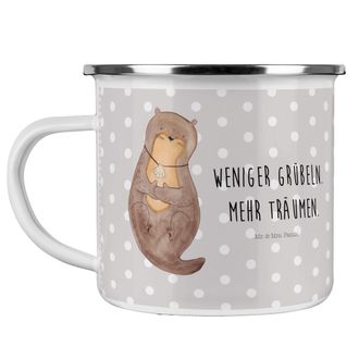 Mr. & Mrs. Panda Camping Emaille Tasse Otter Muschel - Geschenk, Trinkbecher, Kaffee Blechtasse, Otterliebe, Outdoor Tasse, Seeotter, niedlich