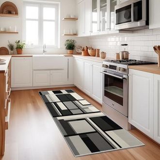 Generic Tapis de Passage R&eacute;tro G&eacute;om&eacute;trique &Agrave; Carreaux Blocs De Couleur 65 x 240 cm Antid&eacute;rapant et Lavable Interieur Rug, Gris Tapis de Couloir pour Entree Co