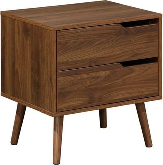 Sweeek Sweeek - Table de chevet décor bois teinté noyer. 2 tiroirs. pieds en pin massif