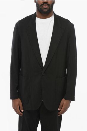Hev&ograve; One-Button Jacket with Single Vent and Peak Lapel size 50