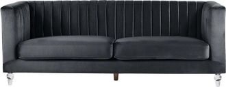 Beliani 3-Sitzer Sofa Schwarz Samtstoff mit Steppung Hohen Armlehnen Transparenen Acryl-F&uuml;&szlig;en Dicken Sitzkissen Modern Glam Wohnzimmer Ausstattung