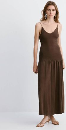Mango Robe maille d&eacute;tail fronc&eacute; chocolat - Femme - XS - MANGO
