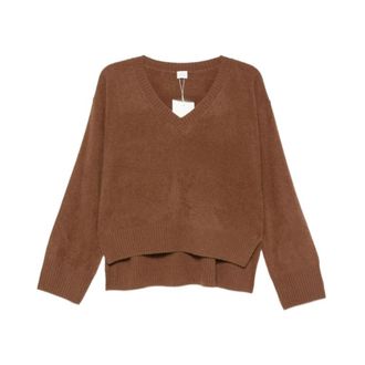 C.T. Plage V-Ausschnitt Pullover mit Seitenschlitzen - - Knitwear - Damen - Braun - M