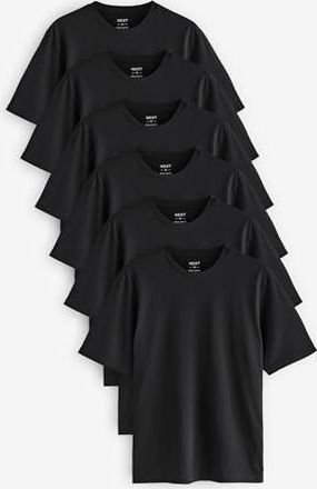 Next Homme T-Shirt en Coton Essential Coupe Standard, Lot de 6 Noir XL