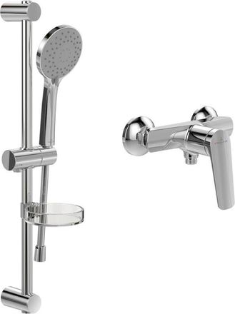 Villeroy & Boch Oasis Duschset Aufputz (2 in 1 Bundle), Duschsystem mit Duscharmatur, Handbrause, Handbrauseschlauch, Duschstange inkl