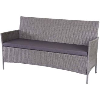 Hhg neuwertig] 3-Sitzer Poly-Rattan Gartenbank Hamar, Sitzbank grau, Kissen anthrazit
