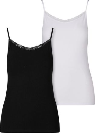 Urban Classics Damen Unterhemd Basic Tank Top Cotton Lace 2-Pack, Basic Tr&auml;gertop aus Baumwolle mit Spitze, Spaghettitr&auml;ger, Gr&ouml;&szlig;en XS - XL