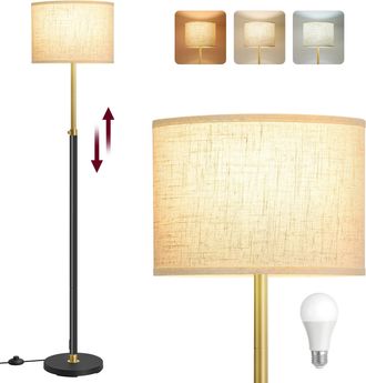 Vasagle Stehleuchte, Standleuchte, Stehlampe, h&ouml;henverstellbare Leselampe, 140-170 cm hoch, modern, mit Fu&szlig;taster, Lampenschirm aus Stoff, E27 Fassung, gold-s