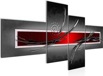 Runa Art Wandbilder Set XXL Abstrakt Wohnzimmer Schlafzimmer Grau Rot Schwarz 4 Teilig - Made in Germany - 102545a