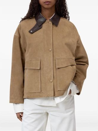 Closed Goat Suede with Leather Collar Jacket - Beige