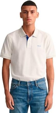 GANT REG SS Rugger À Manches Courtes en Piqué Contrasté Regular, Eggshell, M Homme