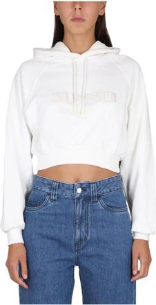 Sunnei Sunnei, Femme, Sweatshirts et sweats &agrave; capuche, Blanc, Taille: 38 FR Cropped Logo Sweat &agrave; capuche