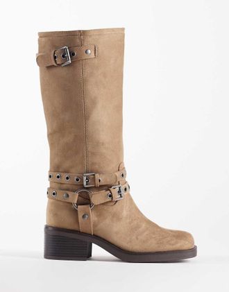 Asos Cassandra - Biker-Stiefel in Sandbeige mit &Ouml;senverzierung-Neutral