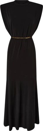 Pinko Pinko, Femme, Robes, Noir, Taille: 38 FR Longue Robe en Cr&ecirc;pe Jersey avec Ceinture Cha&icirc;ne