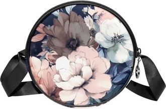 Generic Petit sac &agrave; bandouli&egrave;re rond pour femme, motif floral avec fermeture &eacute;clair, bretelles r&eacute;glables, style d&eacute;contract&eacute;, pour femmes et filles