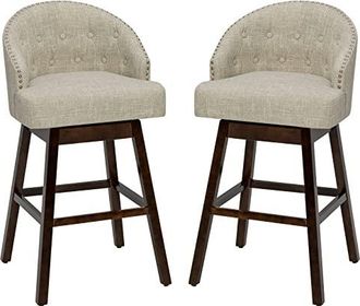 Giantex Lot de 2 Chaises de Bar Pivotantes avec Dossier Rembourr&eacute;, Pieds en H&eacute;v&eacute;a, Tissu en Lin, Tabouret de Bar Moderne avec Patins R&eacute;glables pour Cuisine, M