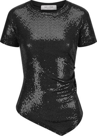 Nicowa T-Shirt TONIWI, edler, flie&szlig;ender Lam-Jersey, Model tr&auml;gt Gr&ouml;&szlig;e 34