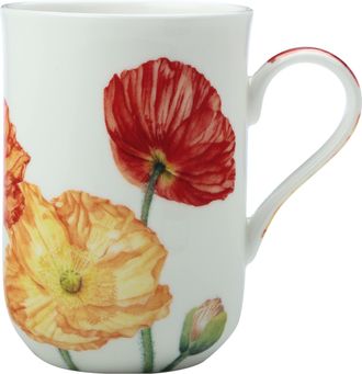 Maxwell & Williams JY0039 Kaffee-Tasse 350 ml - Serie Floriade - Bone China Porzellan Weiß glatt - in Geschenkbox, Mohn