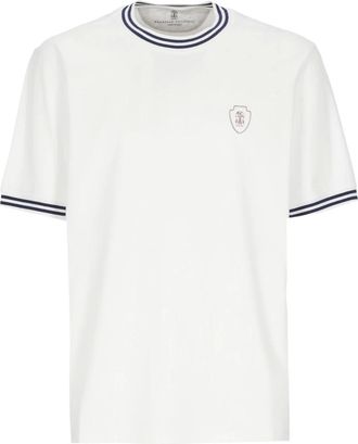 Brunello Cucinelli Homme, Tops, Blanc, Taille: XL T-Shirt Solomeo avec blason