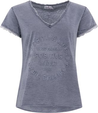 Zwillingsherz Shirt Positiv für Damen Frauen Mädchen - Hochwertiges 100% Baumwolle Oberteil kuschelig weich Sommer Kurzarm Hemd Tail Top V Ausschnitt Fransen Ärmel