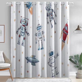Generic Verdunkelungsvorh&auml;nge H243 x B53 cm (2er Pack), Aquarell Weltraum Sterne Astronaut Aufdruck Vorh&auml;nge f&uuml;r Balkon Schlafzimmer Wohnzimmer - Superweich M