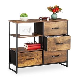 Relaxdays Kommode Industrial, HBT: 71,5 x 84 x 32,5 cm, Stoff, Metall, Holzoptik, 4 Schubladen, Sideboard, braun/schwarz