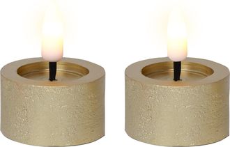Lumineo LED Teelichter mit Timer 4,4x5cm Wachs 2 Stück - Wachskerzen mit 6 Stunden Timerfunktion - Echtwachskerze batteriebetrieben - Flammenlose Kerzen als T