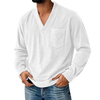 Generic Chemise &agrave; manches longues en velours c&ocirc;tel&eacute; pour homme - Col en V - Coupe ample - Style d&eacute;contract&eacute; et tendance, blanc, 4XL