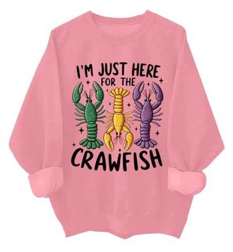 Generic Sweatshirt vintage &laquo; Im Just Here For The Crawfish &raquo; Mardi Gras pour femmes et hommes, rose, 3XL