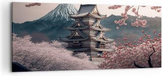 Arttor Wandbilder Dekoration Wohnzimmer Asien Japan Japanische Kirsche Panorama Bilder auf Leinwand 120x50cm Leinwandbild Schlafzimmer Wand Kunstdruck Art Gr