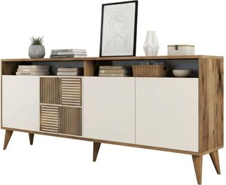 Dmora Kommode Benjamin, Wohnzimmerbuffet, Wohnzimmer-Sideboard, Moderne K&uuml;chen-Speisekammer, 180x35 h79 cm, Walnuss und Creme - Dmora