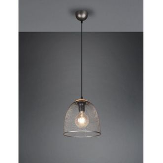 Trio Leuchten H&auml;ngelampe Pendellampe Esstischleuchte silber 1 flammig H&ouml;henverstellbar Gitterschirm, Metall Holz, 1x E27 Fassung, DxH 25x150 cm