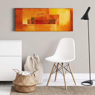 A.S. Création Leinwandbild Kunstwerk Grafik abstrakt - Kunstdruck orange - 100x40 cm Querformat - moderne Wanddekoration Schlafzimmer Wohnzimmer Küche - Bild auf Ke