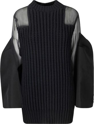 sacai Gestricktes Chiffonkleid - Schwarz