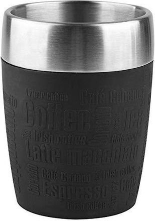 Emsa Emsa 514514 TRAVEL CUP tasse isotherme, mug avec couvercle, revêtement silicone, 200ml, Noir
