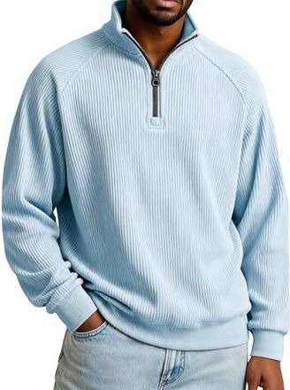 Generic Pull &agrave; col roul&eacute; pour homme - Sans capuche - Col montant - Couleur unie - Avec fermeture &eacute;clair 1/4 - T-shirt de sport confortable - Doux - Coupe droi