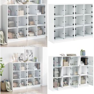 vidaXL B&uuml;cherregal mit T&uuml;ren Wei&szlig; 136x37x109 cm Holzwerkstoff - Buche Regal - Vitrine - Wohnzimmer M&ouml;bel - Holz Regalsystem - B&uuml;cheraufbewahrung - Home &