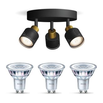 Philips Niall Einbaustrahler (Schwarz/Gold) - Warmwei&szlig;es Licht - Deckenstrahler mit 3 Lichtpunkten - GU10 - SceneSwitch - Einfach Dimmbar mit Ihrem klassische