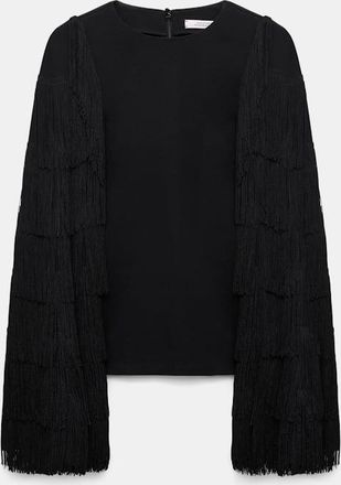 Dorothee Schumacher Langarmtop aus Punto Milano mit Fransen an den Ärmeln