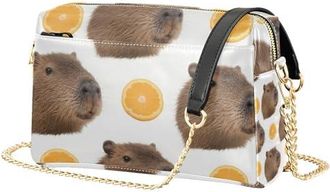 Mnsruu Capybara Sac à bandoulière en cuir pour femme, sac à main orange et blanc