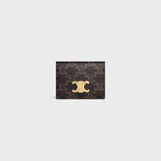 Celine Womens Porte-Cartes Triomphe Canvas Bi-Fold Tan Brown Petite Maroquinerie