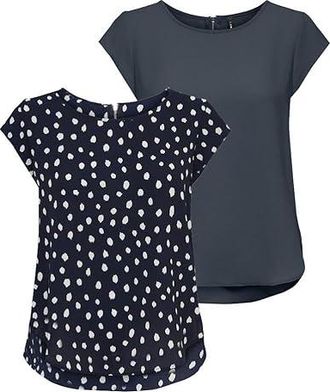 Only Onlvic S/S Solid AOP Top Ptm T-shirt à manches courtes pour femme, Lot de 2 (Pack C : Ombre Blue/Night Sky Big Karo Print), 48