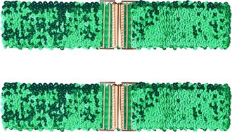 Allegra K Damen Shinny Wide Tailleng&uuml;rtel Interlock Schnallen Pailletten Dekor Stretchy G&uuml;rtel f&uuml;r Frauen 2 ST&Uuml;CKE Gr&uuml;n 60cm/23.62