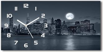 Tulup Wanduhr aus Glas 60x30 cm Glas Uhr Bild Glasuhr Gehärtetes Glas Küchenuhren - weiße Zeiger - New York bei Nacht