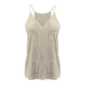 Generic Camisole &agrave; paillettes pour femme Y2K - Haut caraco &agrave; paillettes tendance et polyvalent - D&eacute;contract&eacute; &agrave; bretelles r&eacute;glables - Couleur pure - Caraco &agrave; b