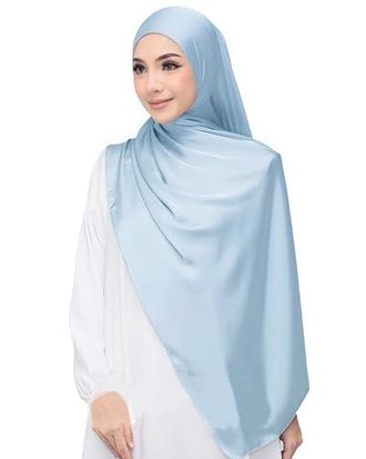 Lina & Lily Maxi Foulard Hijab Femme Musulmane en Satin (Bleu Clair)