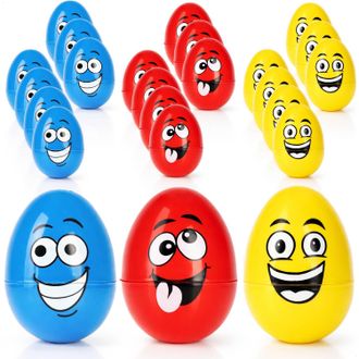 Com-Four 24x F&uuml;lleier mit Gesicht - Bunte Ostereier zum Bef&uuml;llen - aufklappbare Kunststoff-Hohlk&ouml;rper - Leere Osterdekoration und Geschenkverpackung (24x Bunt 