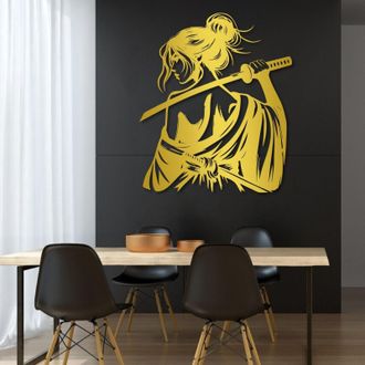 Generic Moderne minimalistische Wanddekoration aus Metall: Samurai-Frau, japanische Samurai-Dekoration, Japanisches Schwert f&uuml;r Wohnzimmer, Schlafzimmer, Teer